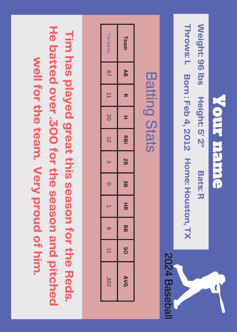 Baseball Card Template | Canva Template | Youth Sports Card | Editable ...