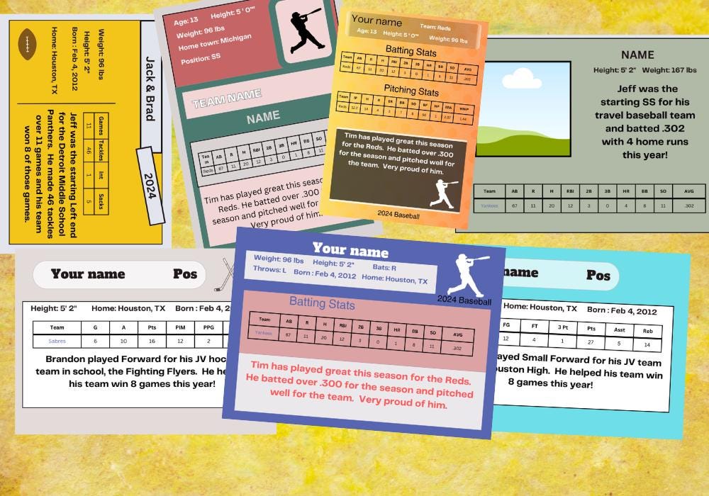 60 Sports Card Templates/50 Team Schedule Template/20 Sports Social ...