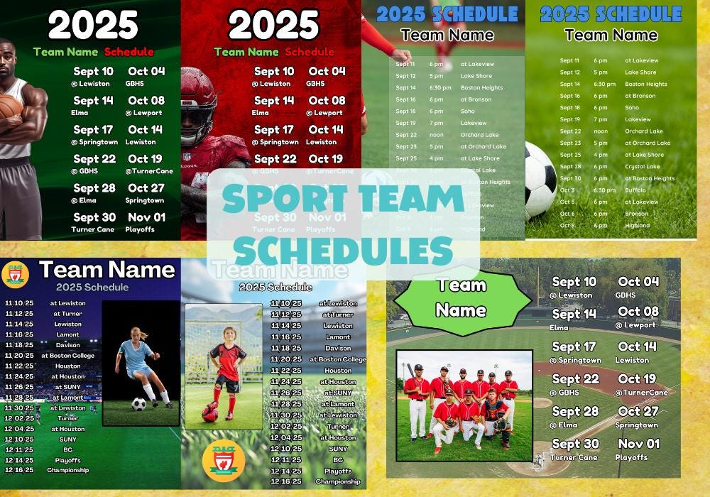 60 Sports Card Templates/50 Team Schedule Template/20 Sports Social ...