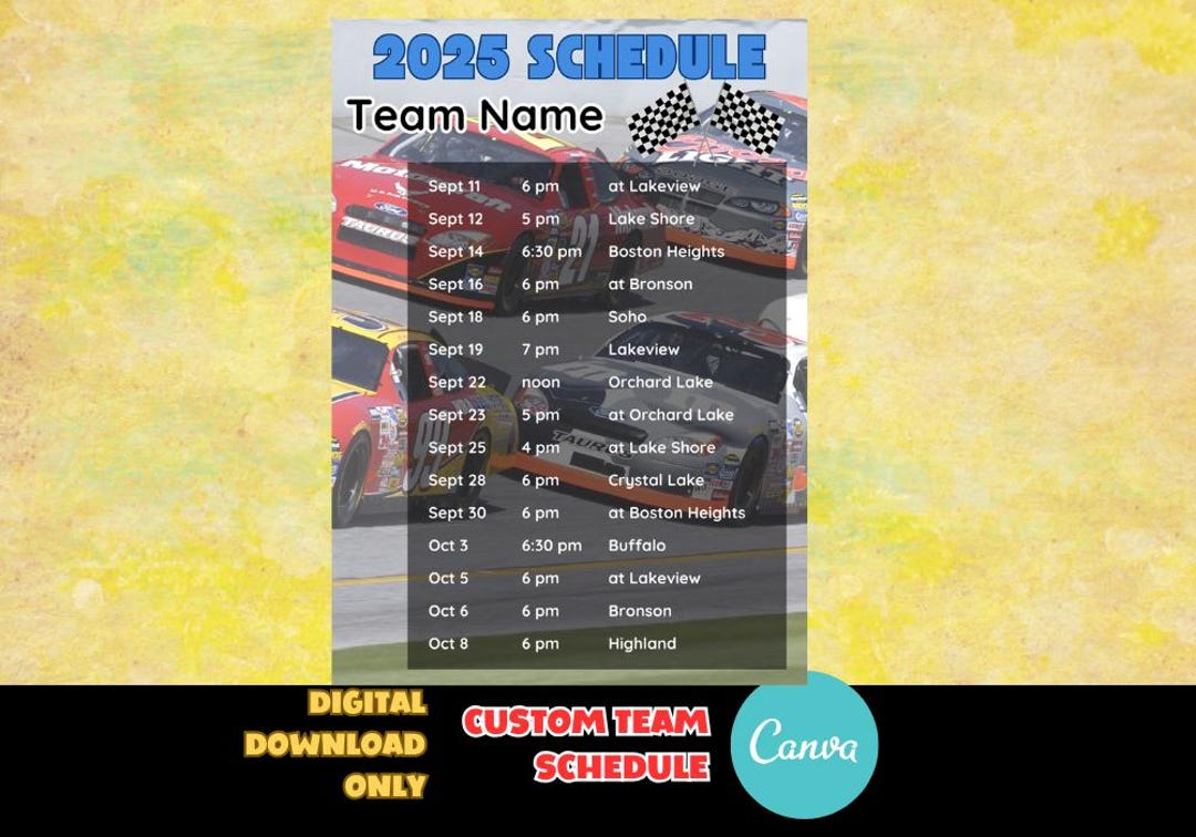Car Racing Schedule Template | Canva Template | Car Racing Team ...