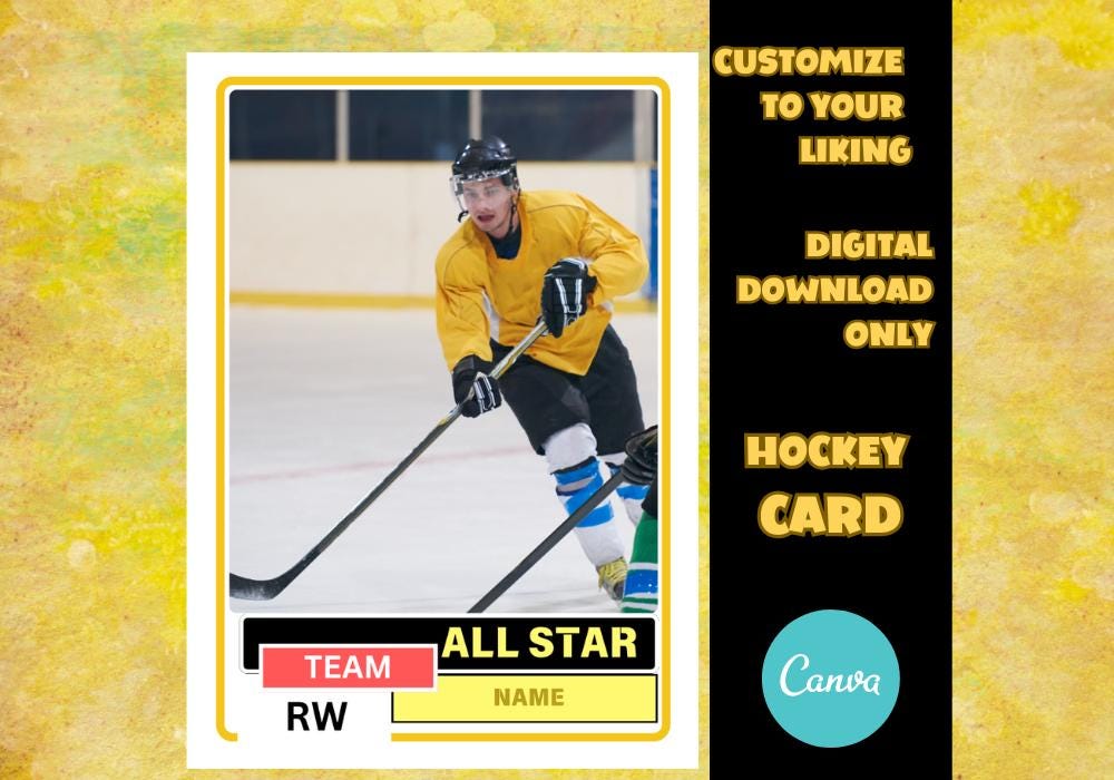 Hockey Card Template | Canva Template | Youth Sports Card | Editable ...