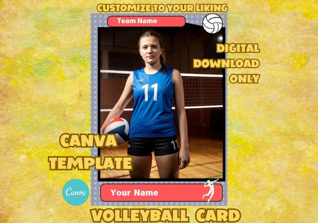 Volleyball Card Template Canva Template Youth Sports Card Editable ...