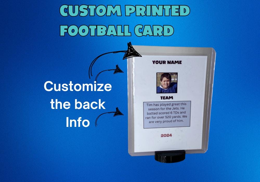 Custom Printed Football Sports Card Personalized to Your Liking ...