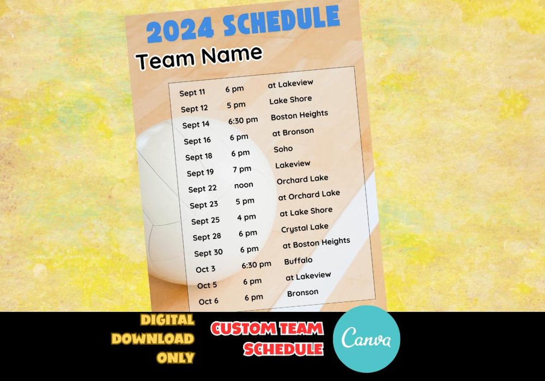 Volleyball Schedule Template | Canva Template | Volleyball Team ...