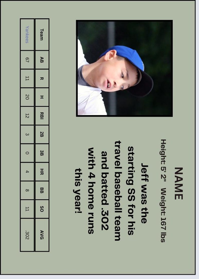 Baseball Card Template | Canva Template | Youth Sports Card | Editable ...