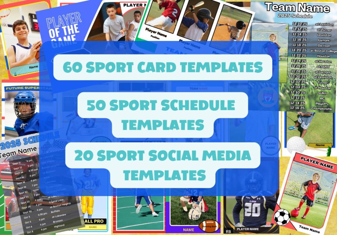 60 Sports Card Templates/50 Team Schedule Template/20 Sports Social ...