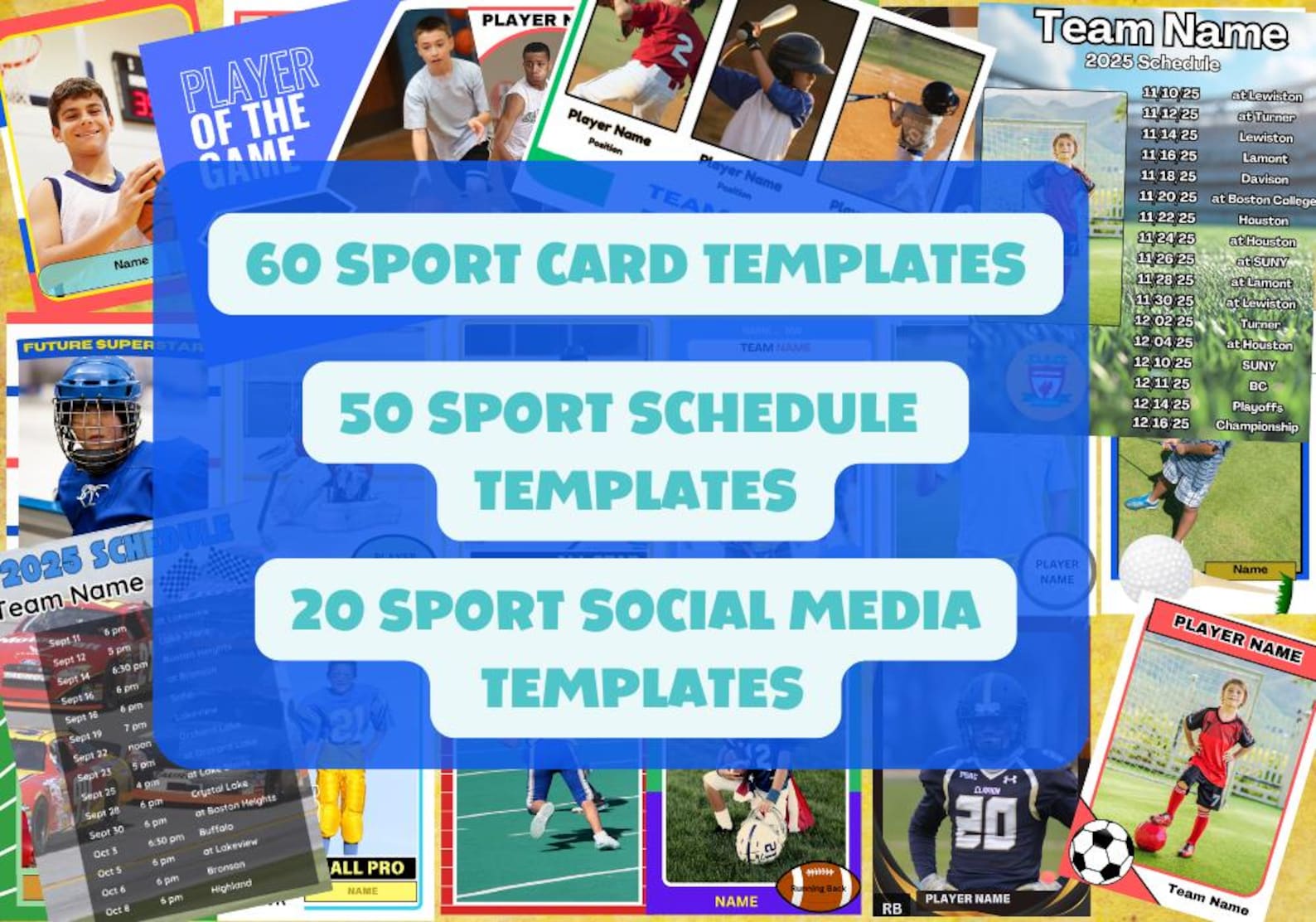 60 Sports Card Templates/50 Team Schedule Template/20 Sports Social ...