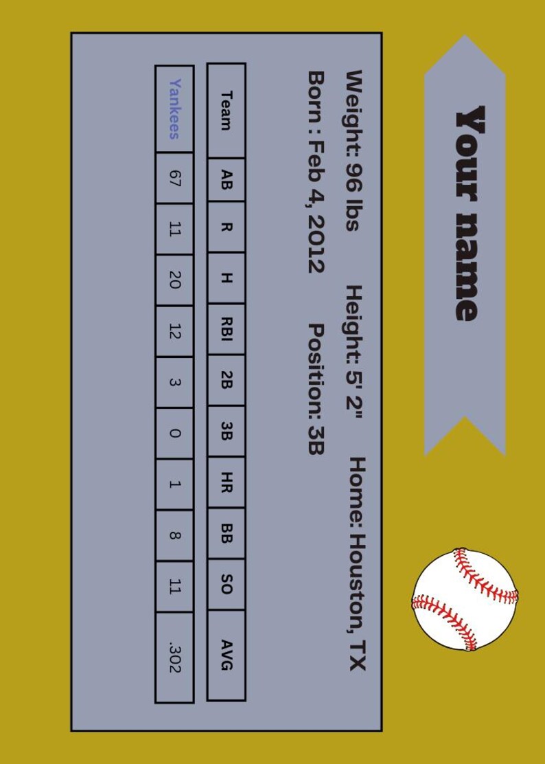 Custom Baseball Card Template | Canva Template | Youth Sports Card ...