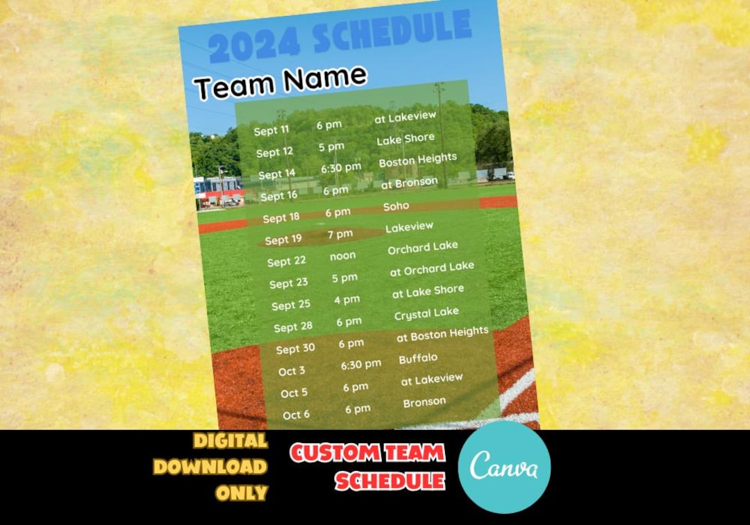 Baseball Schedule Template | Canva Template | Baseball Team Schedule ...
