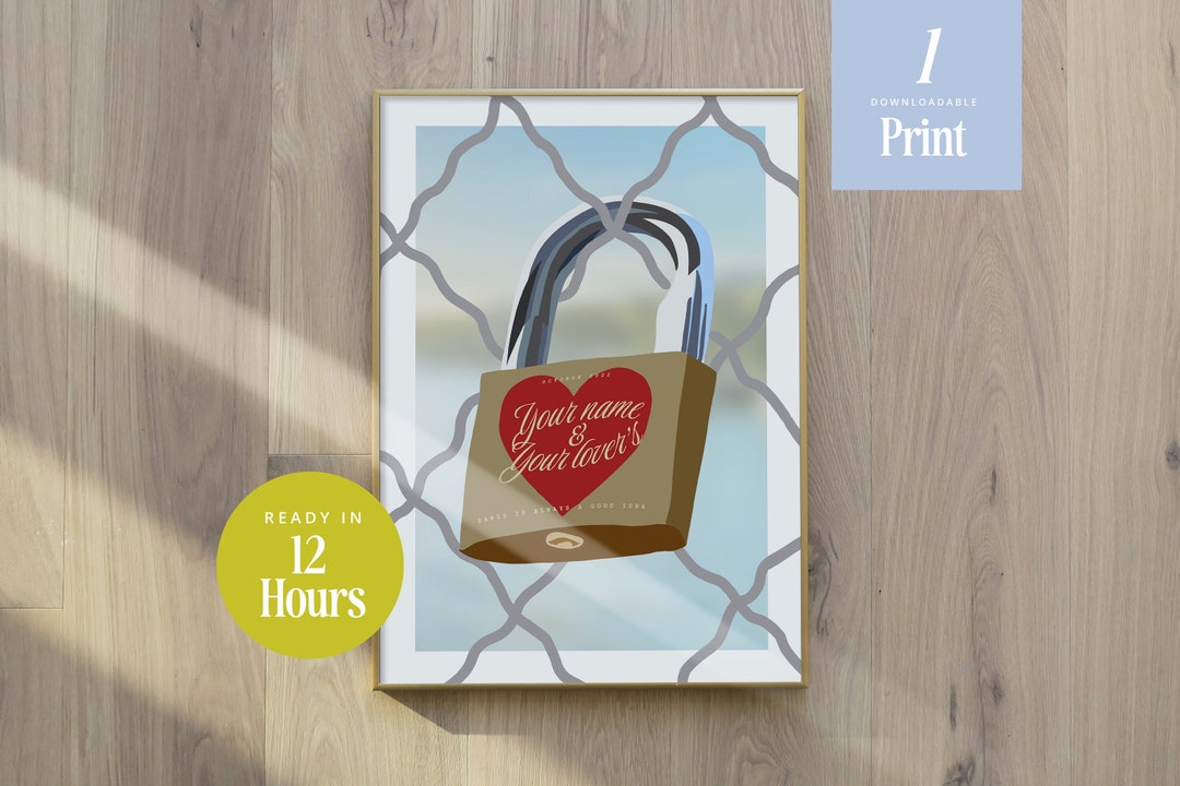 Custom Padlock Paris Art Poster - Anniversary Gift | Personalized ...