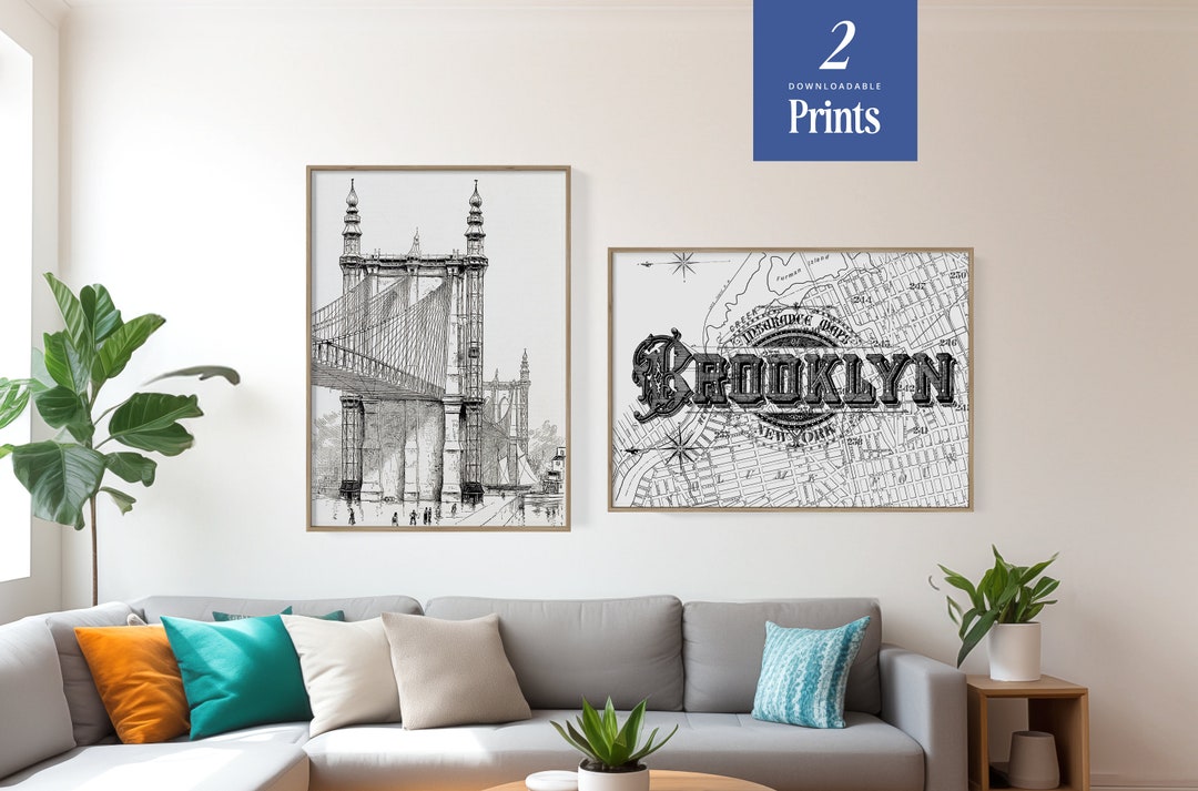 Brooklyn Bridge Print Set: Vintage NYC Architectural Drawings (digital ...