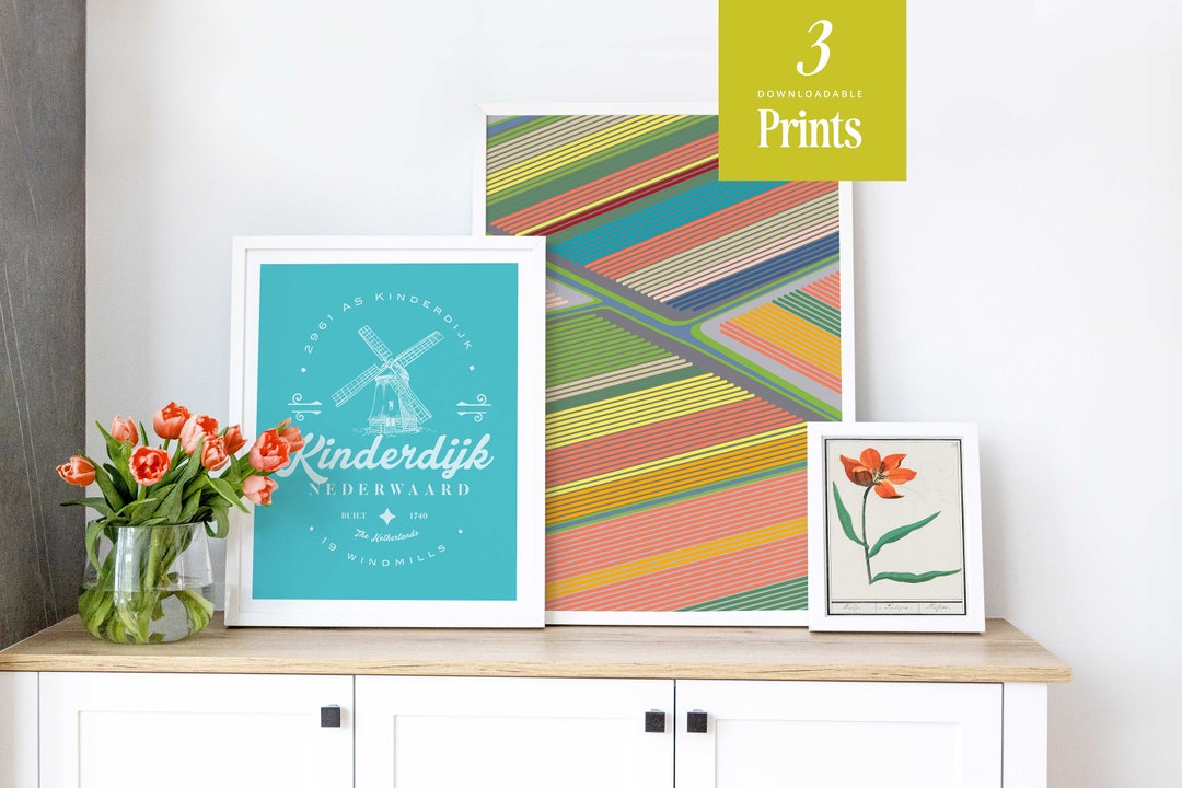 Dutch Print Set of 3 | Tulip Field Art | Modern Wall Art | Abstract ...