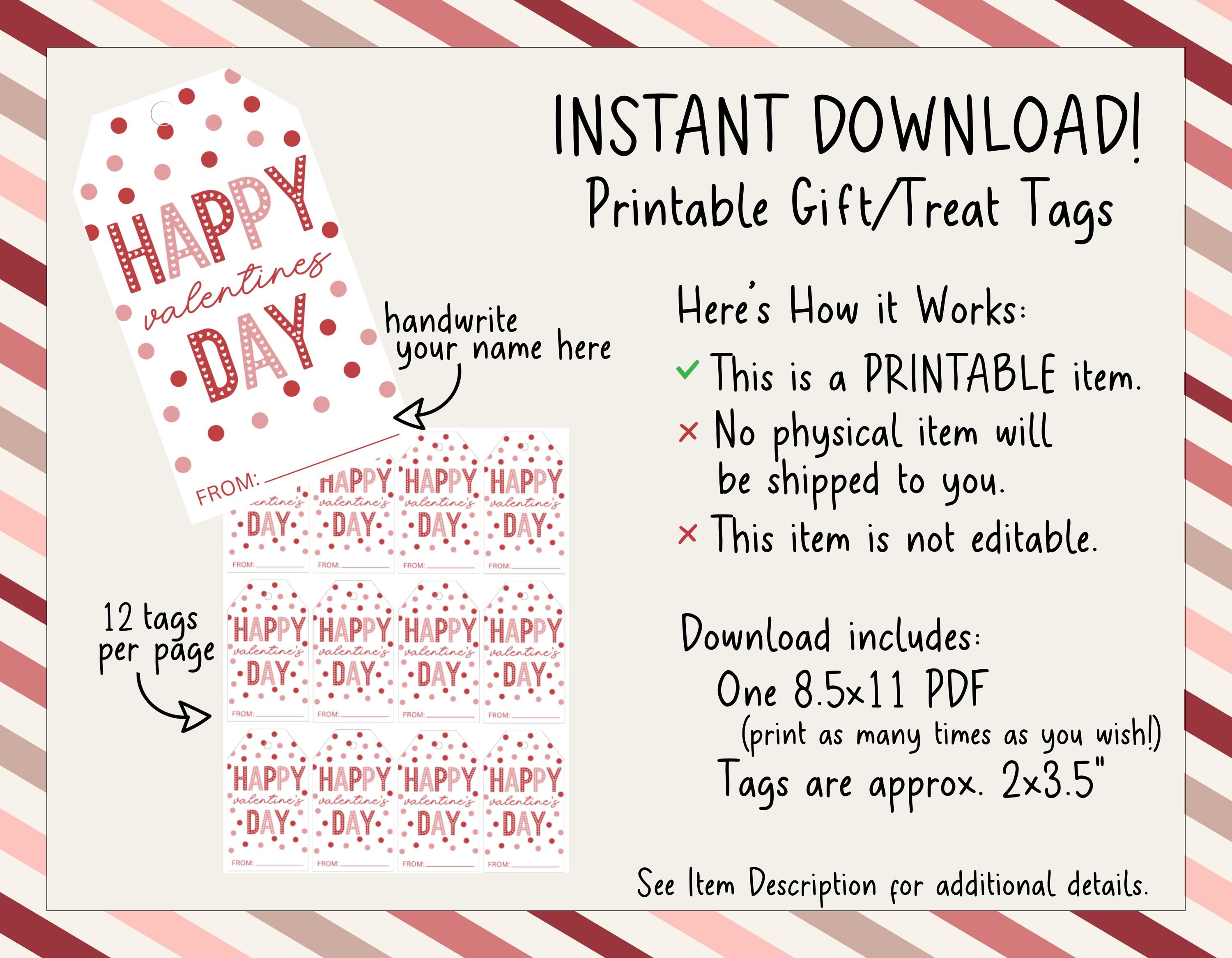 Printable Valentine's Day Gift Tags | Treat Bag Label (digital Download ...