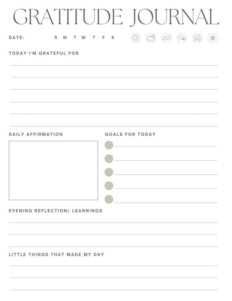 Printable Gratitude Journal Log Daily Thankfulness Tracker - Etsy