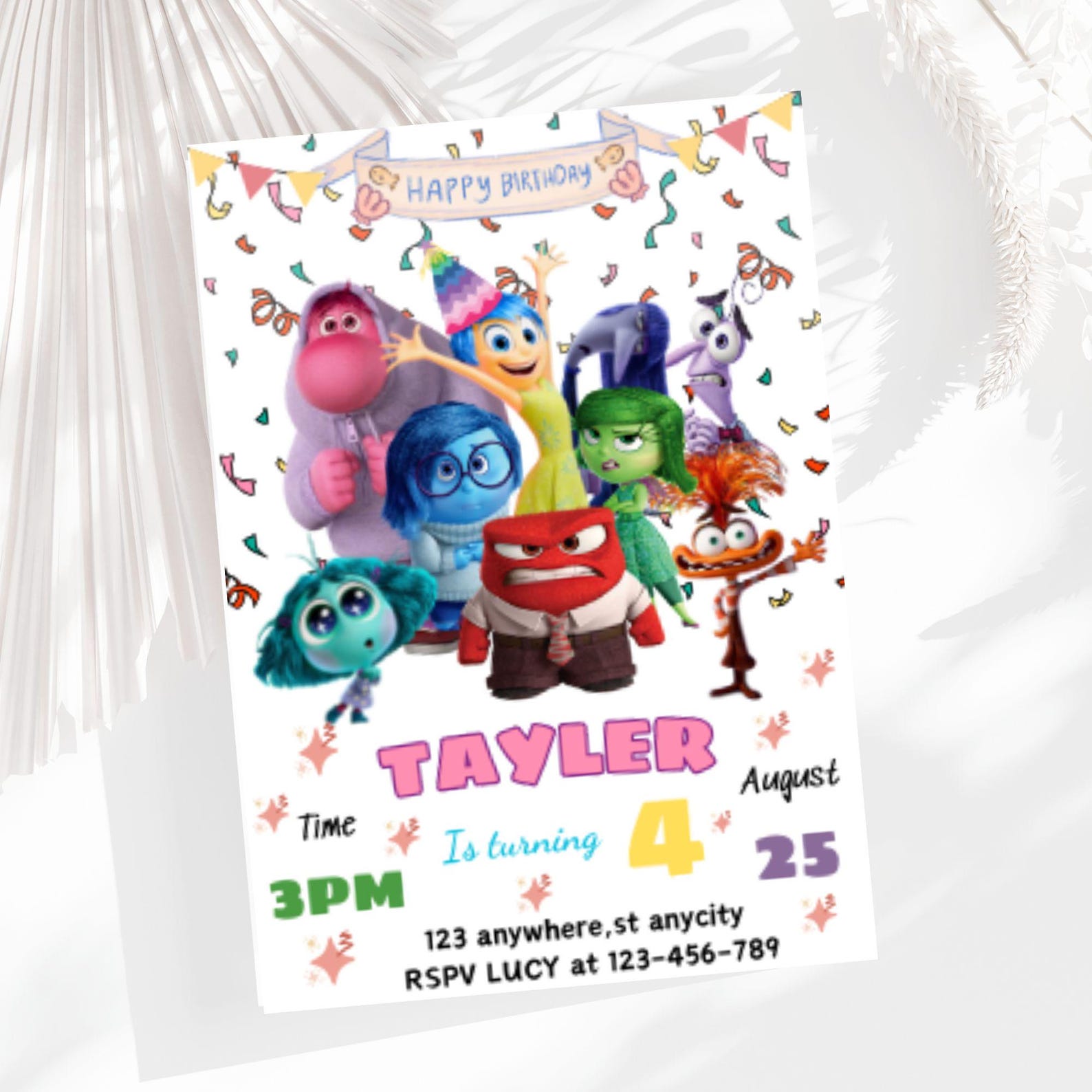 Invitación editable de Inside Out 2, invitación personalizada de Inside ...