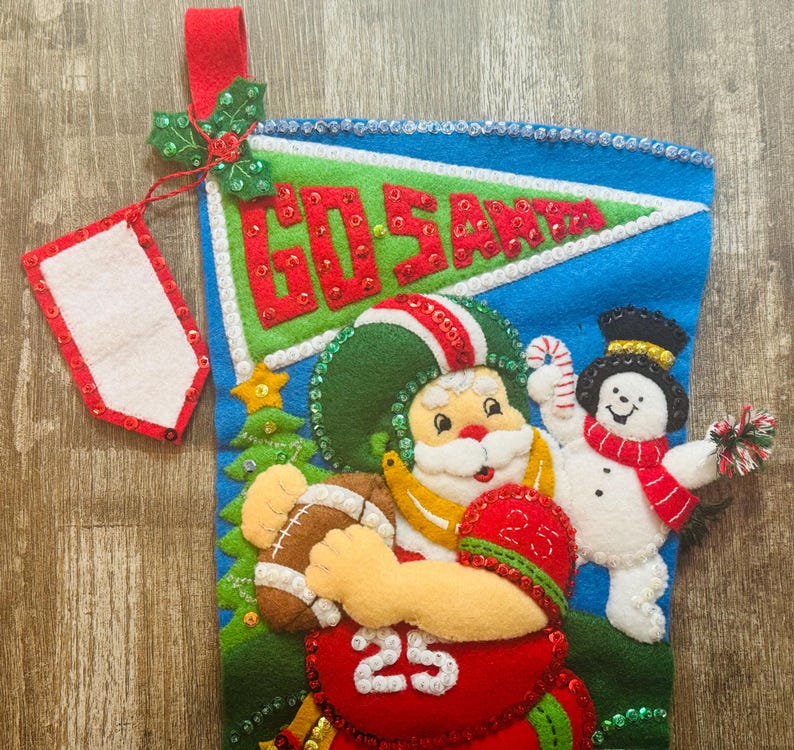 Football Santa Christmas Stocking, Personalized Christmas Stocking ...