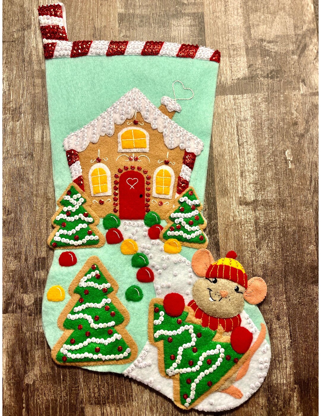 Christmas Mouse Felt Stocking, Mouse Christmas Stocking, Gumdrop Candy ...
