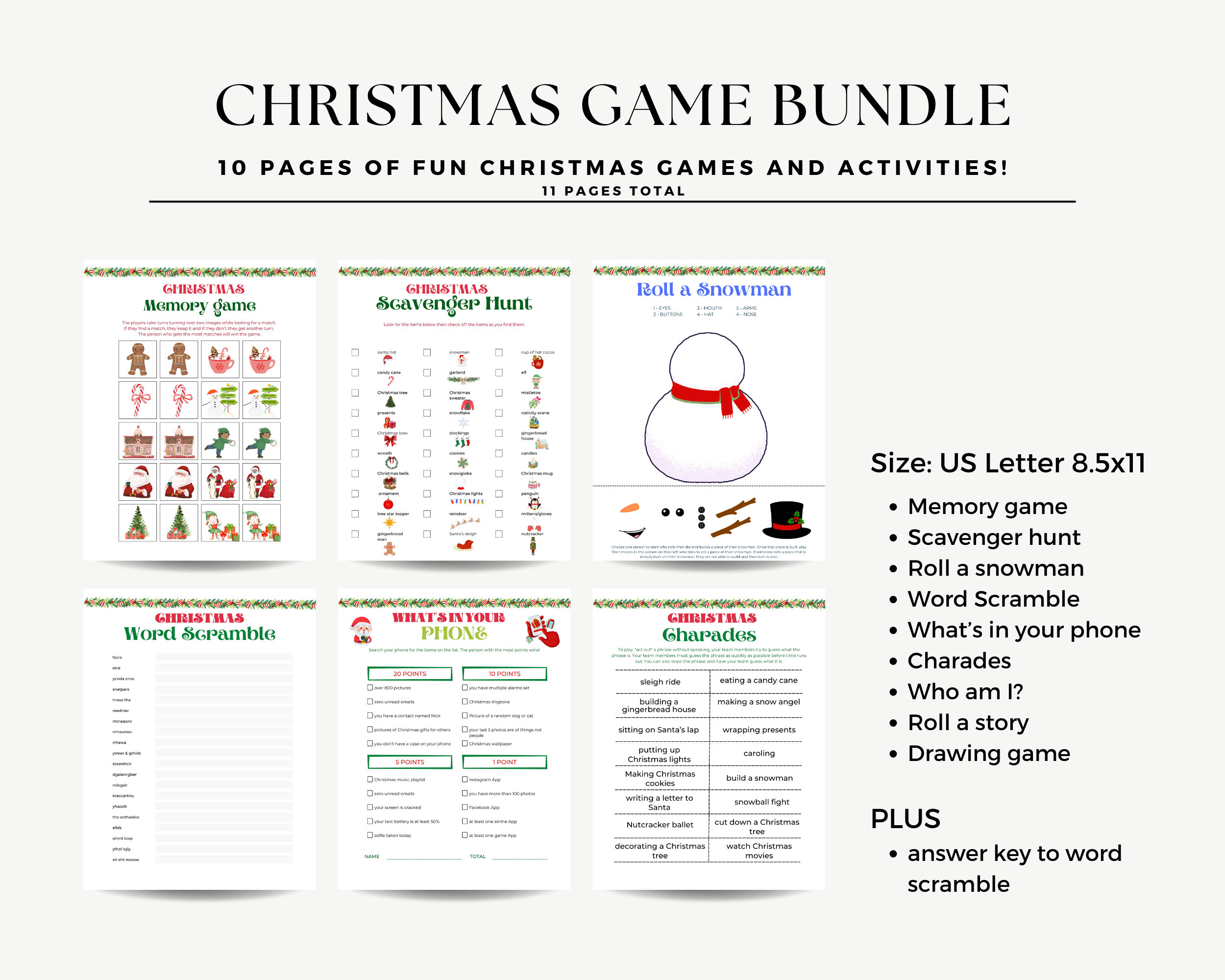 Printable Christmas Game Bundle, Christmas Party Games, Christmas Games ...