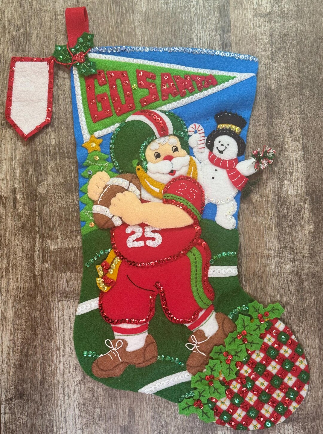 Football Santa Christmas Stocking, Personalized Christmas Stocking ...