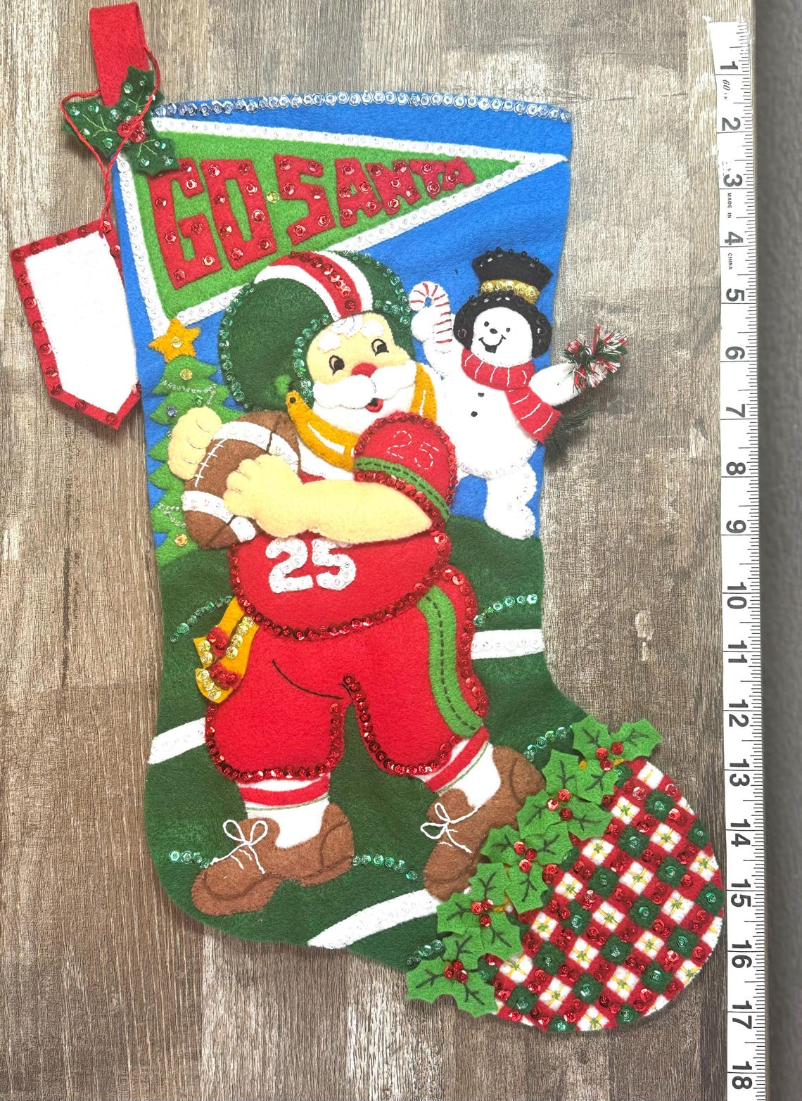 Football Santa Christmas Stocking, Personalized Christmas Stocking ...