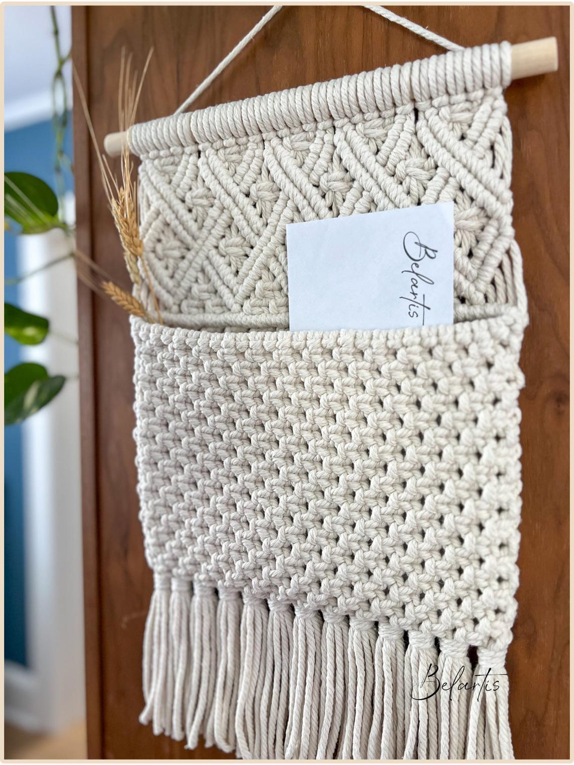 Macrame Wall Pocket Organizer - Boho Hanging Storage for Mail & Small ...