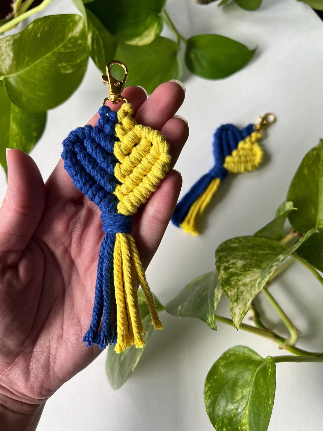 Ukraine Macrame Heart Keychain - Ukrainian Flag Keychain - Blue and ...