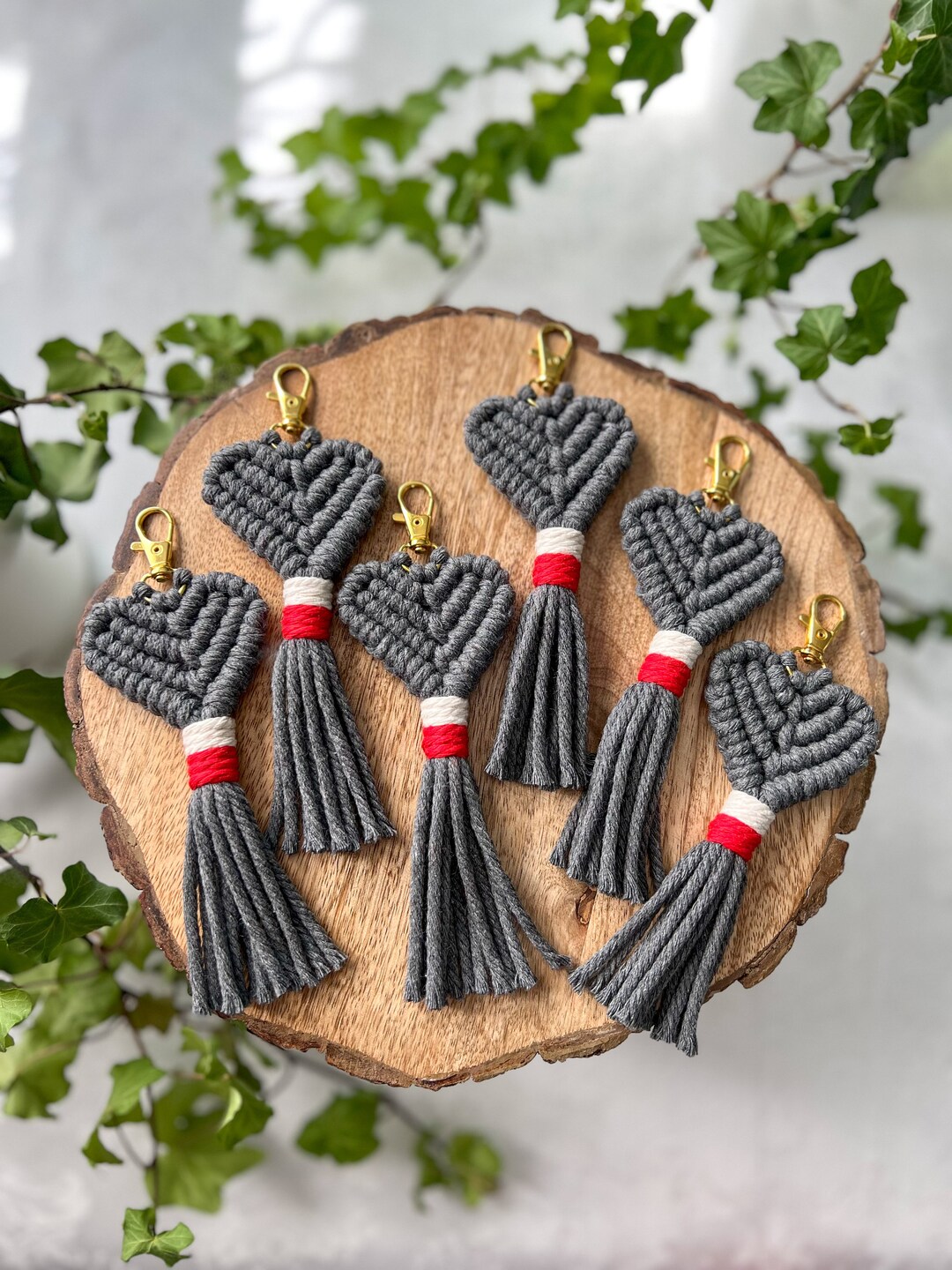 Gray Macrame Heart Keychain With Polish Flag – Handmade Polish Heritage ...