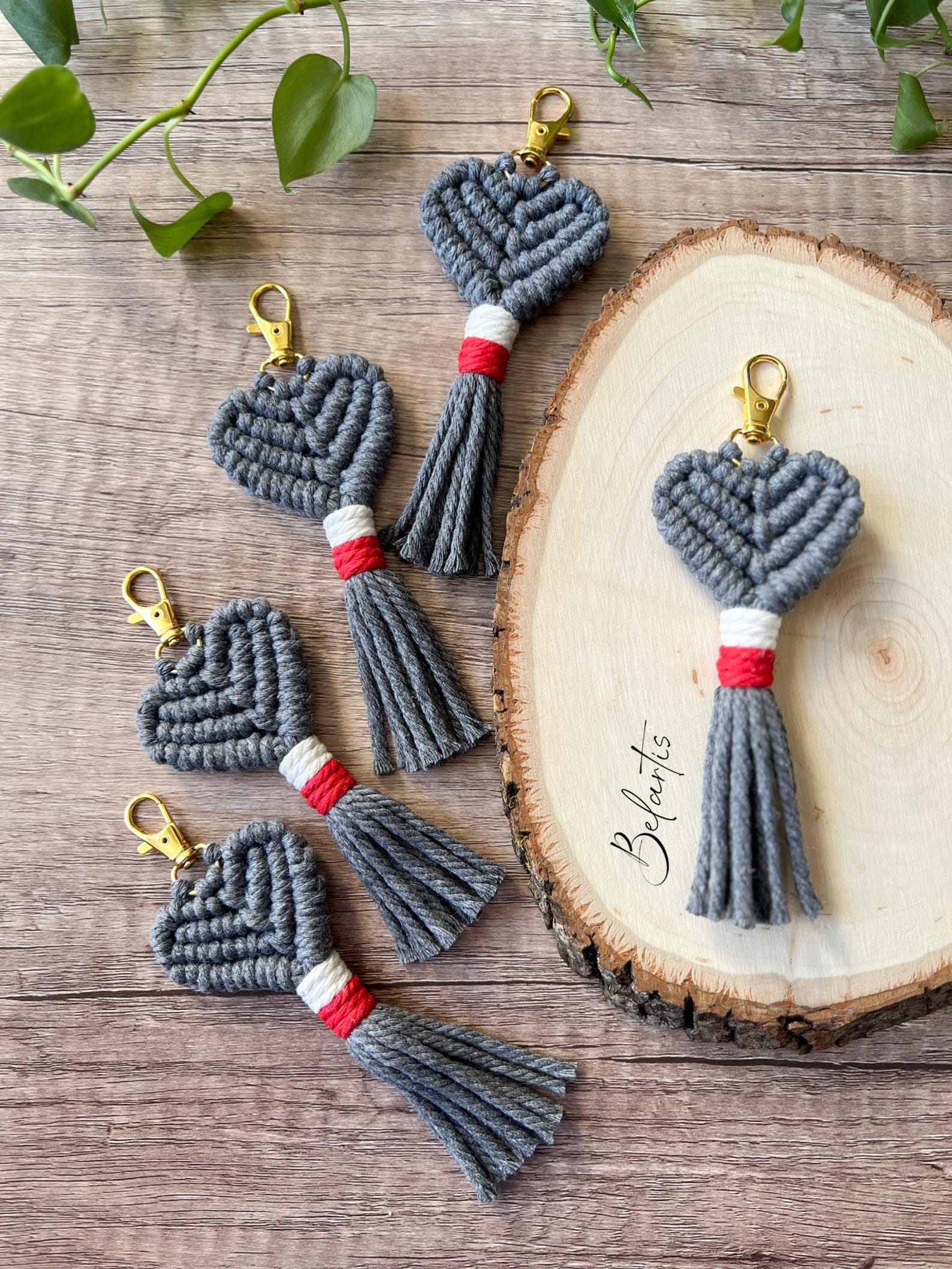 Gray Macrame Heart Keychain With Polish Flag – Handmade Polish Heritage ...