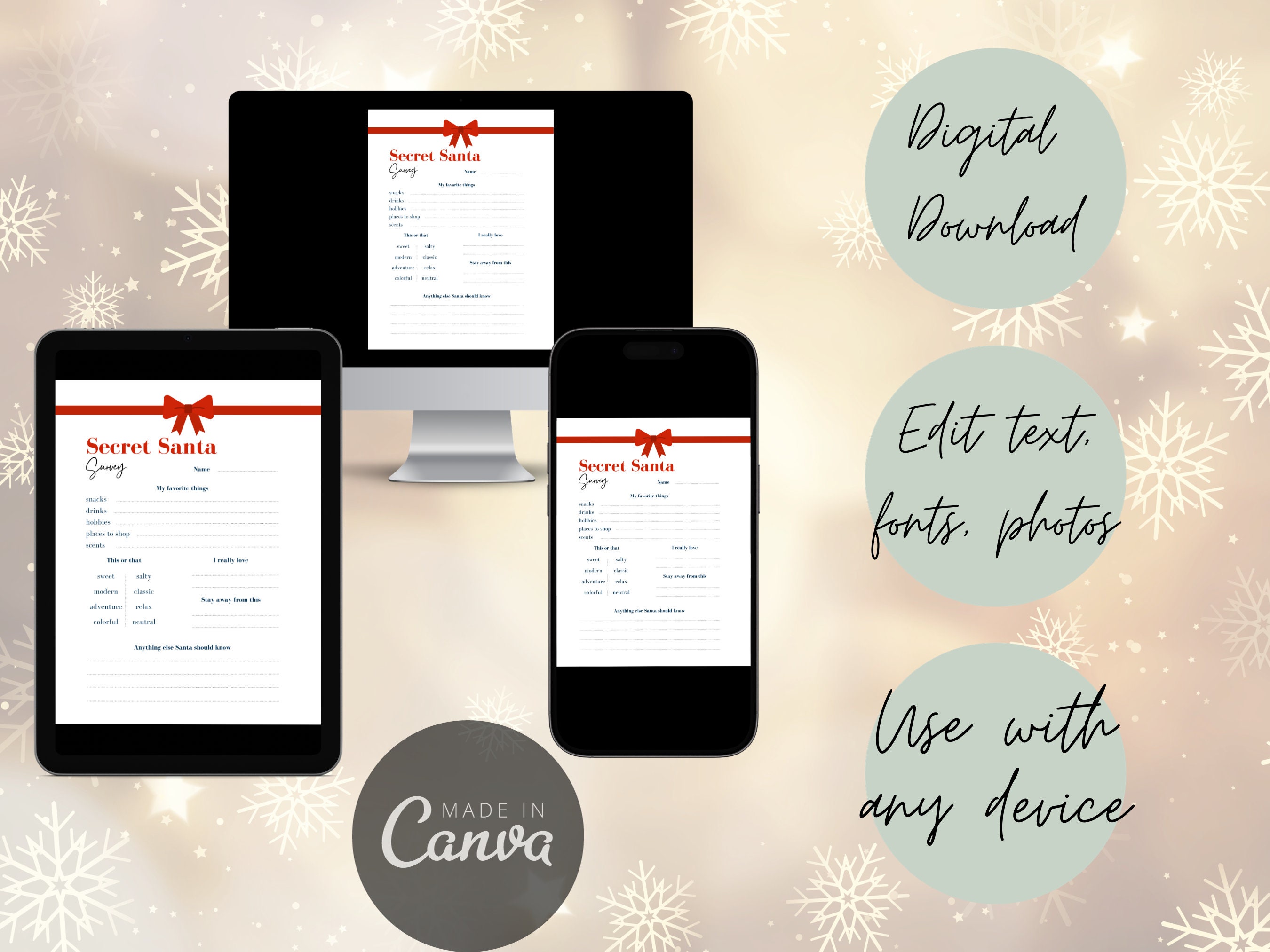 Secret Santa Questionnaire, Christmas Party, Work Secret Santa, Secret ...