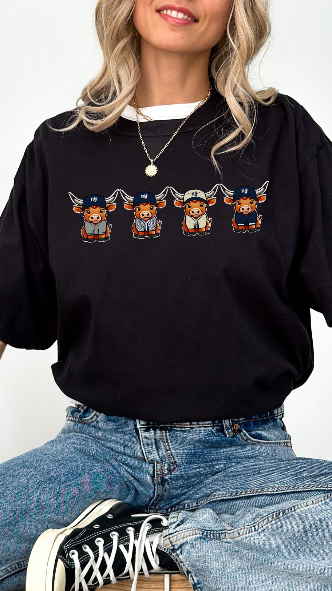 Highland Cow Baseball Shirt New York Baseball Cute Outfit With Cow ...