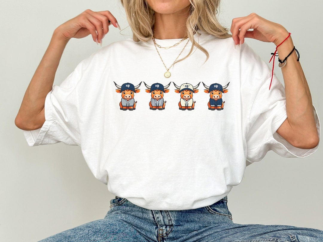 Highland Cow Baseball Shirt New York Baseball Cute Outfit With Cow ...