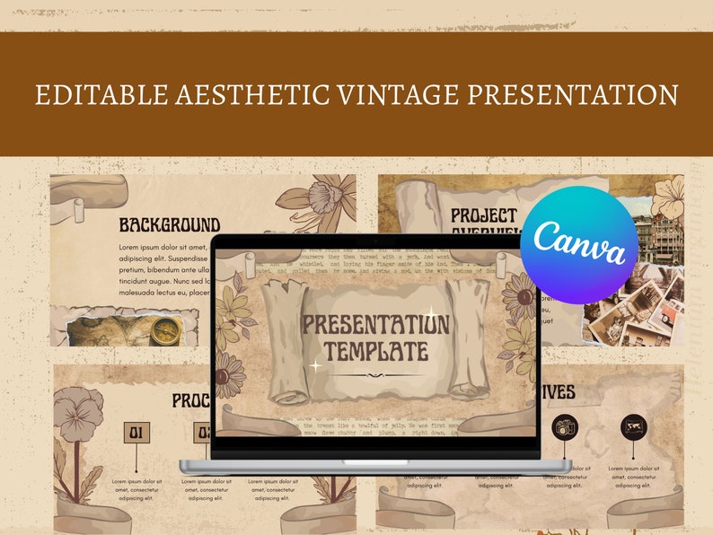 Editable Aesthetic Vintage Presentation Canva Slides Template - Etsy