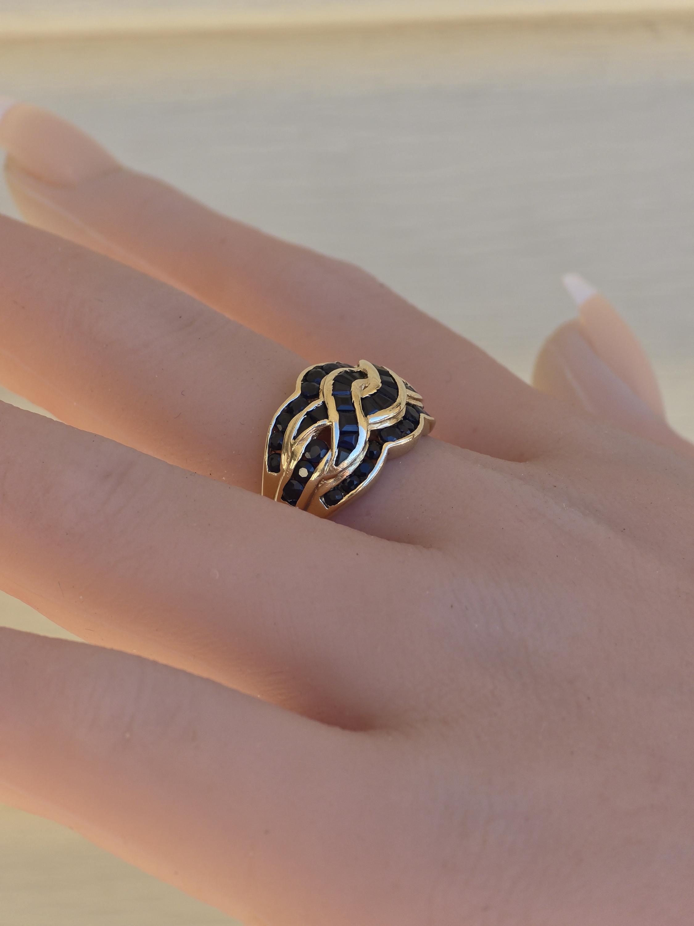 Intricate Crossover/wave/twist Natural Sapphire 10k Yellow Gold ...