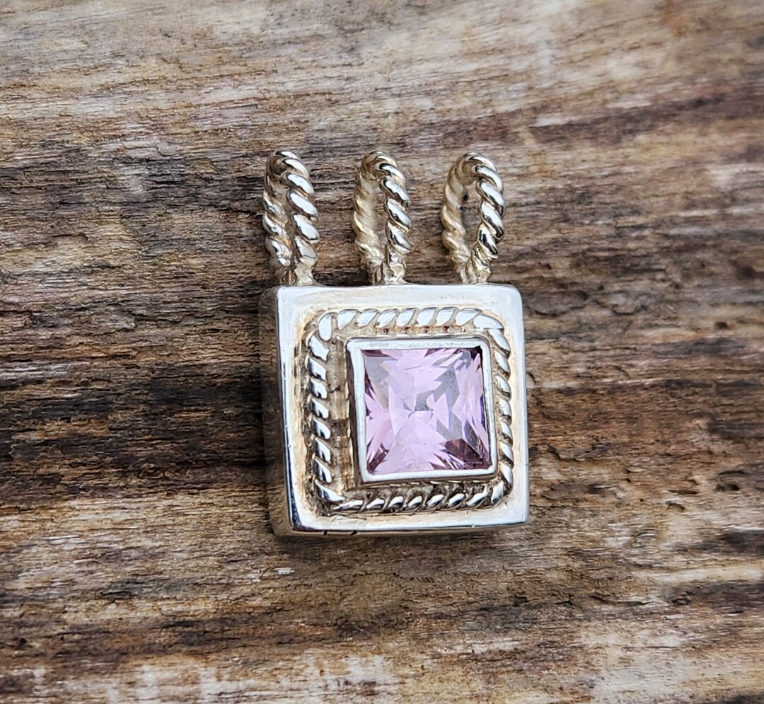 Lori Bonn Vintage 925 Sterling Silver Pink Cubic Zirconia Gemstone Ribbed Bail Pendant - Etsy