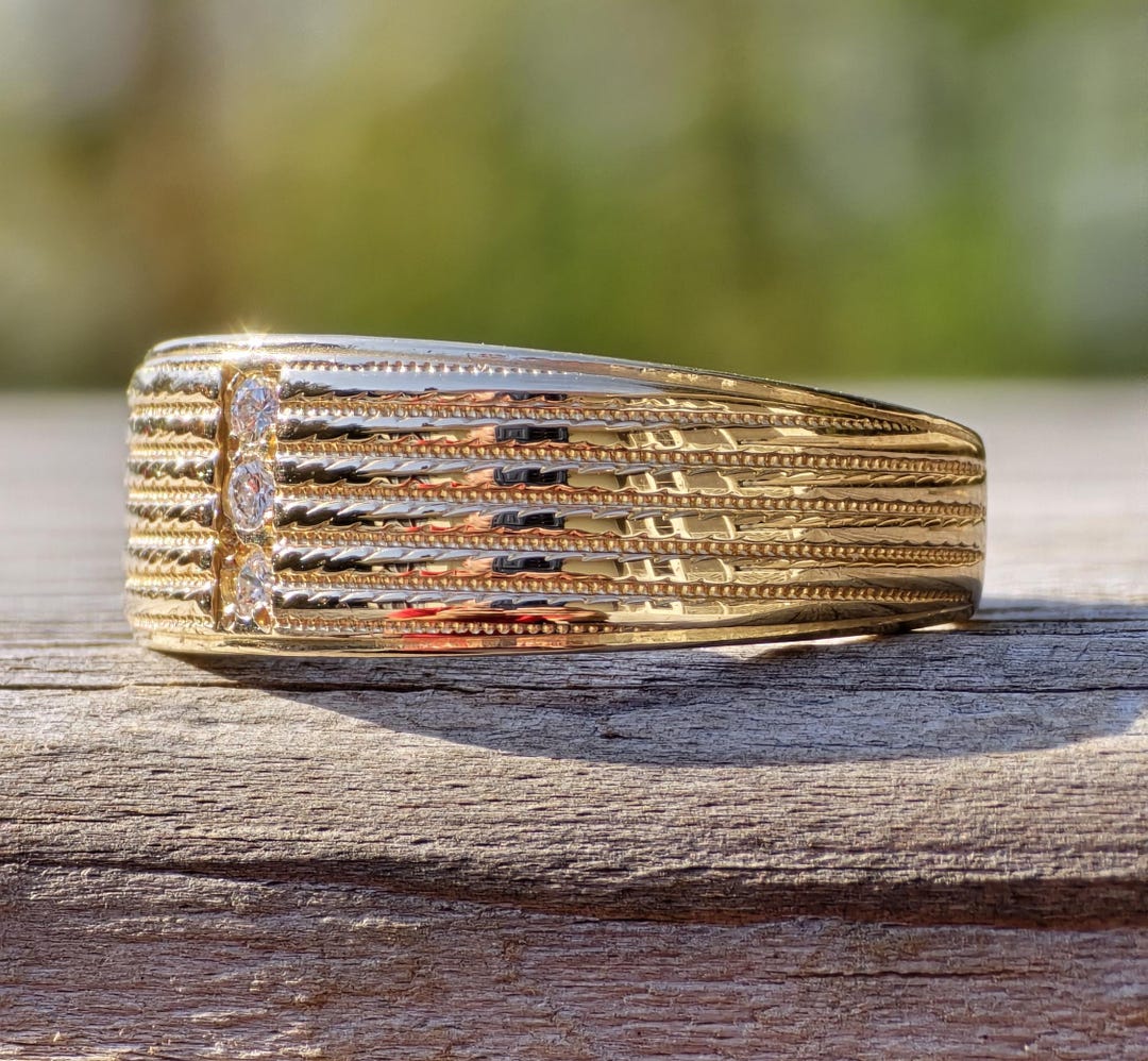 Frederick Goldman Vertical Diamond Stack 14k Yellow Gold Band Ring - Etsy