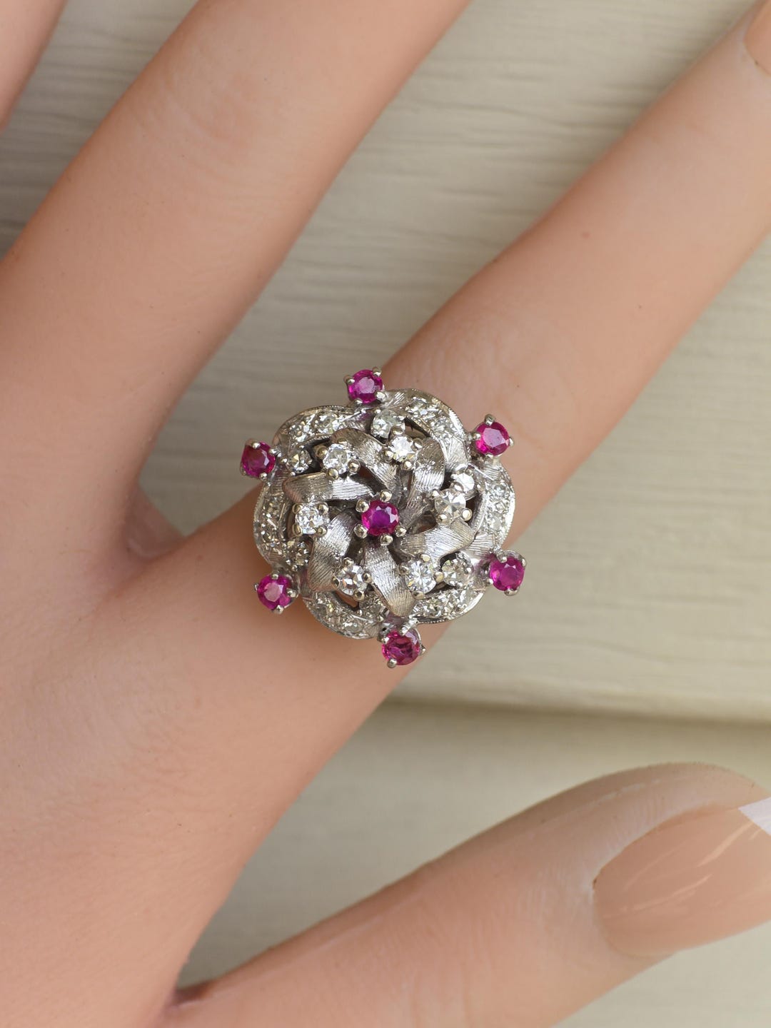 Blu-bell Estate Ruby & Diamond 14k White Gold Vintage Ring* - Etsy