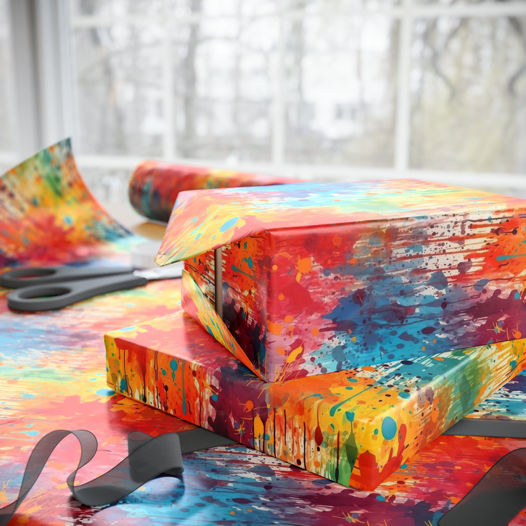 Rainbow Paint Splashes Wrapping Paper Gift Wrap, Wrapping Paper Good ...