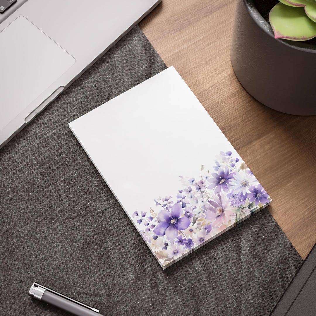 Purple Flowers 6x4 in Blank Post-it® Note Pads Great for Office Use or ...