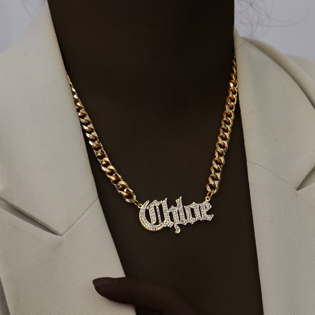 Custom Diamond Name Necklace, 8mm Thick Cuban Chain, Name Necklace ...