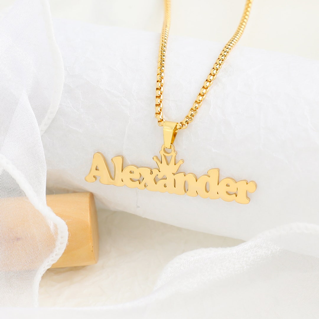 Custom Leter Name Necklace, Personalized Crown Necklace, Crown Name ...