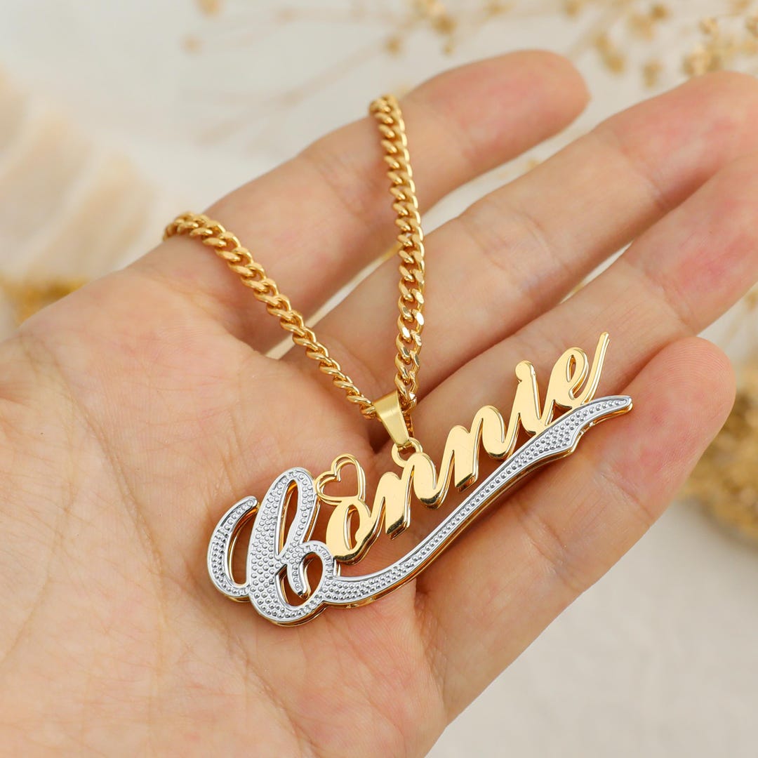 14K Gold Filled Name Necklace, Custom Double Name Plate, Name Necklace ...