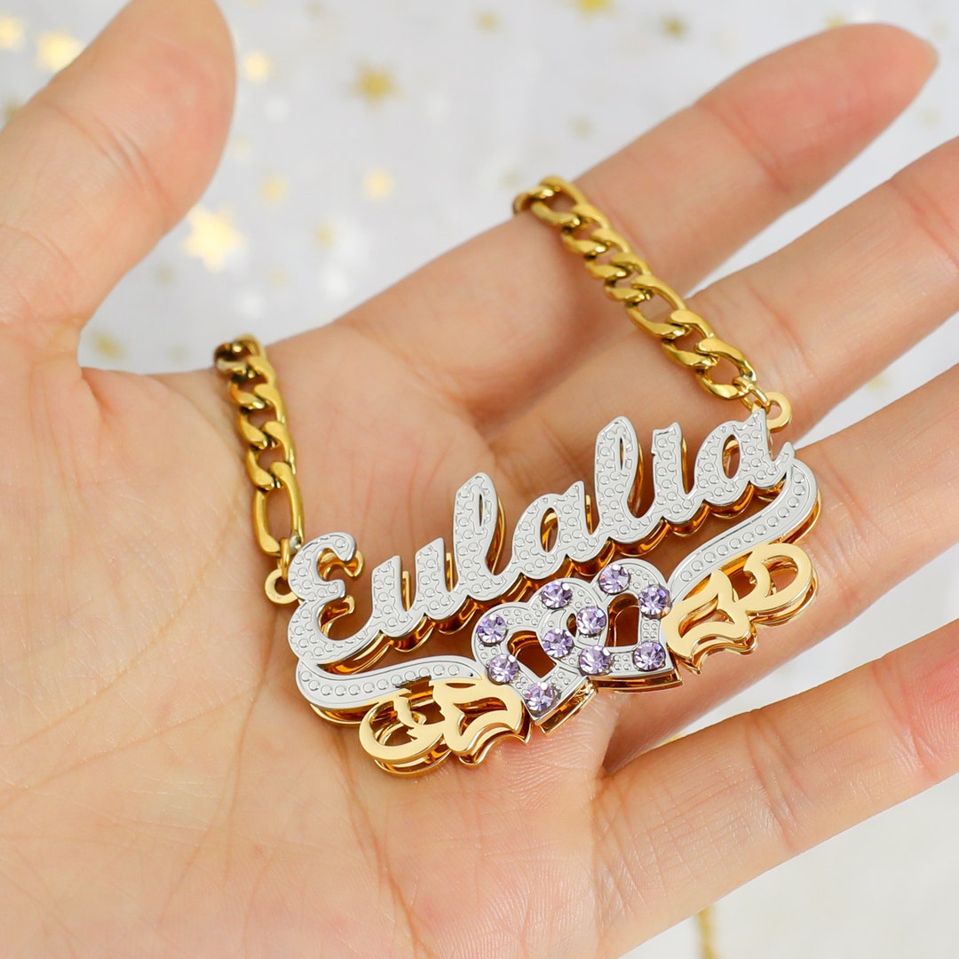 Personalized Birthstone Necklace, 18K Gold Filled Custom Nameplate ...