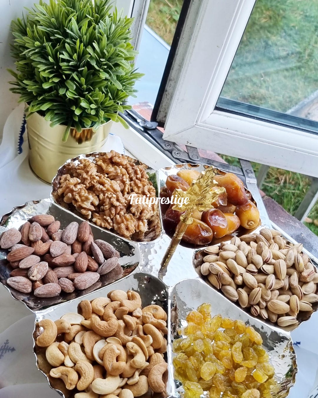 Handmade Copper-plated Brass Snack Bowl: 6-compartment Dry Fruit ...