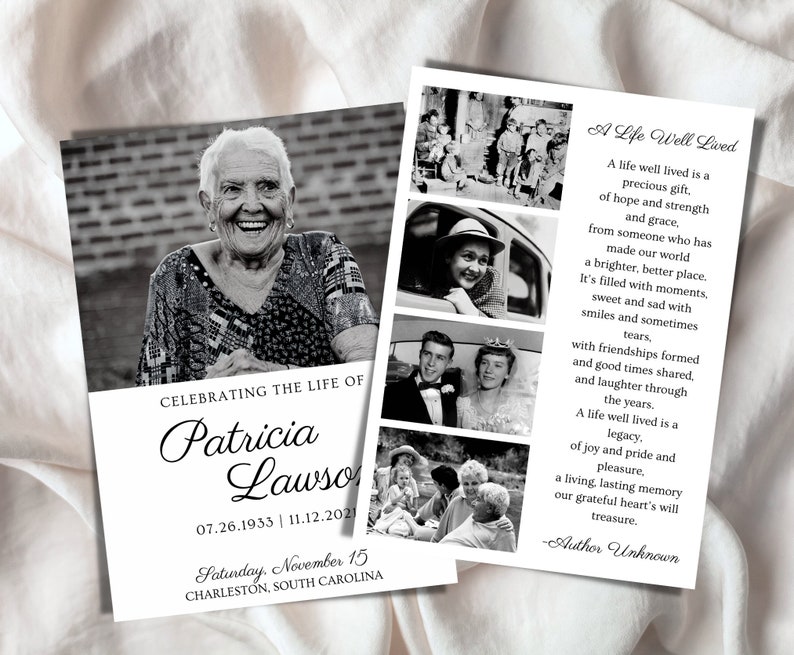 Minimal Funeral Program Template Memorial Program Editable - Etsy