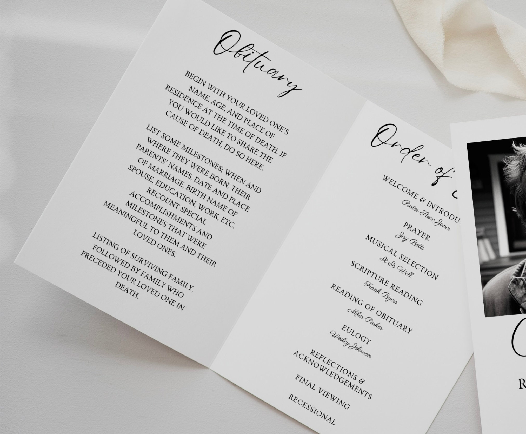 Funeral Program Template Modern Memorial Program Editable - Etsy
