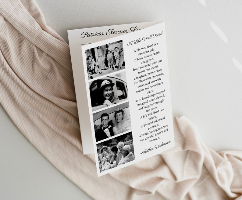 Minimal Funeral Program Template, Memorial Program, Editable Memorial ...