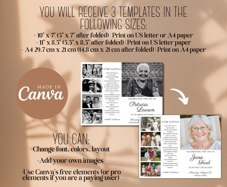 Minimal Funeral Program Template Memorial Program Editable - Etsy