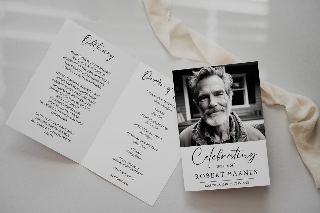 Funeral Program Template, Modern Memorial Program, Editable Memorial ...