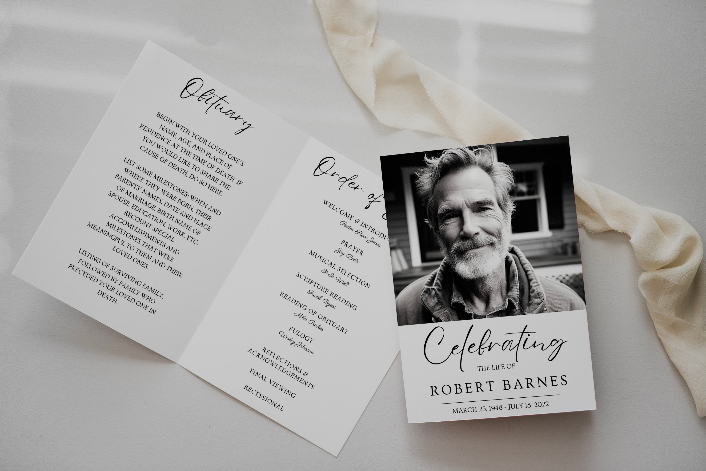 Funeral Program Template, Modern Memorial Program, Editable Memorial ...