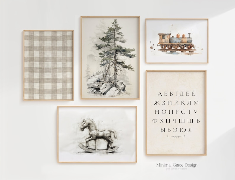 Russian Wall Art Set, Set of 5, Vintage Child Prints, Boys Room Decor ...